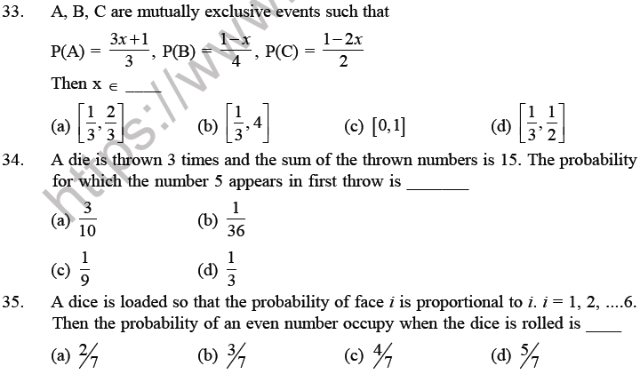 JEE Mathematics Probability MCQs Set A with Answers JEE Mathematics Probability MCQs Set A with Answers